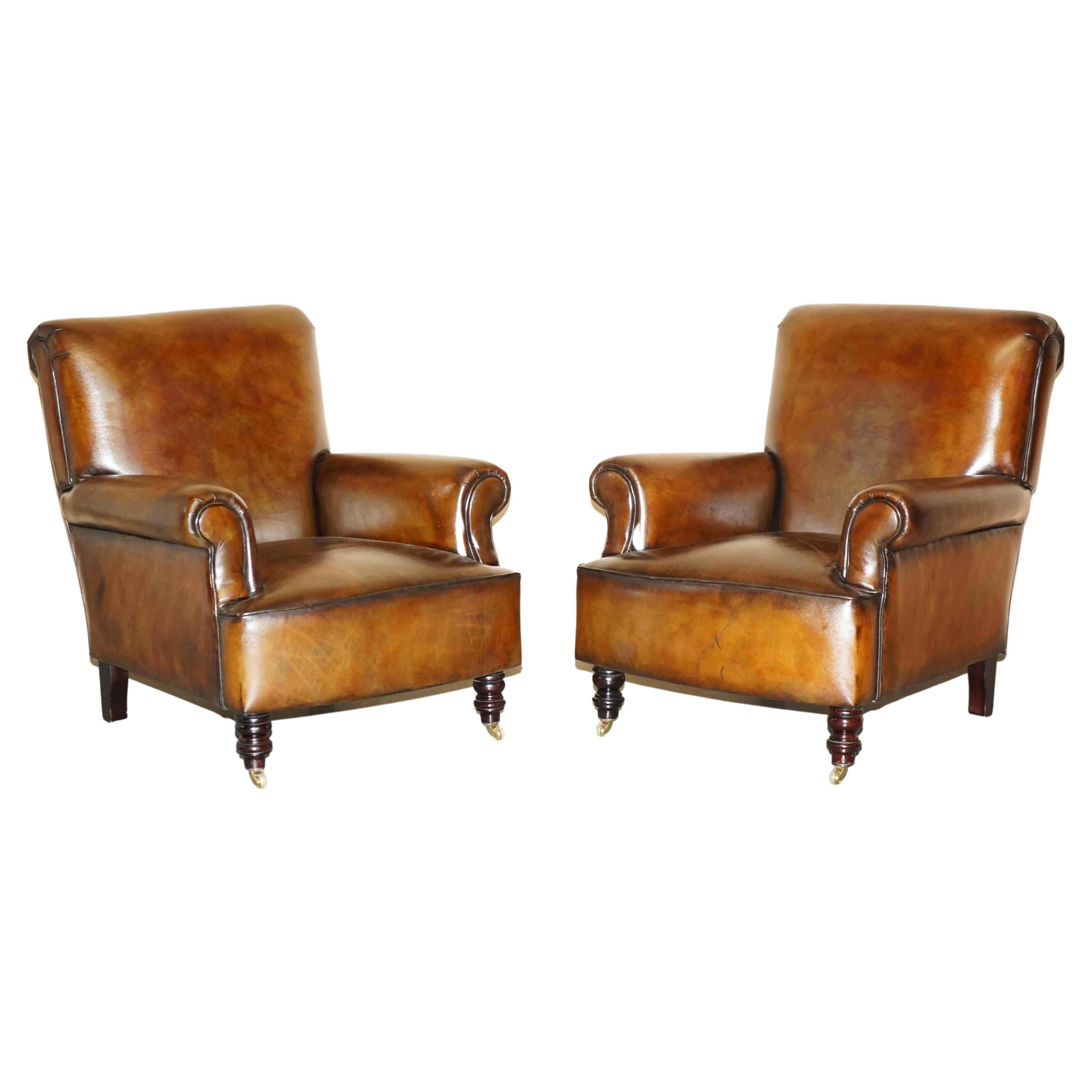 Pair of Brown Leather Tufted Club Cigar Chairs at 1stDibs