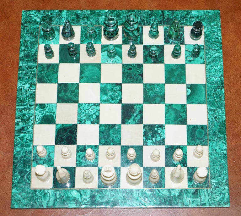 Sublime Solid Malachite and Marble Full Sized Chess Set Must See ...