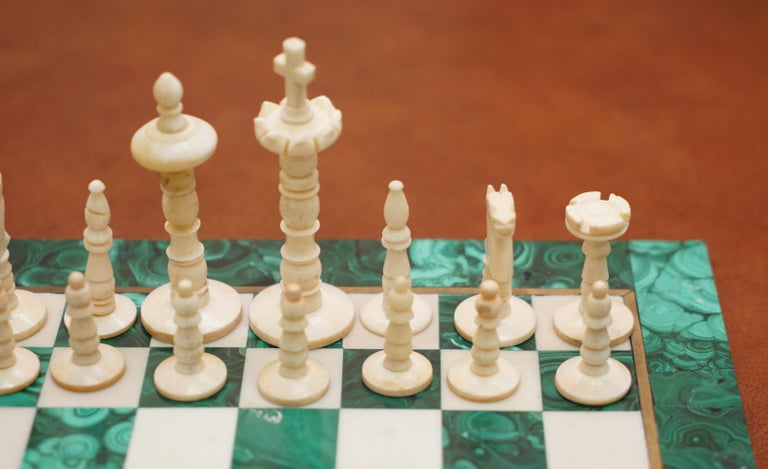 Sublime Solid Malachite and Marble Medium Sized Chess Set Must See ...