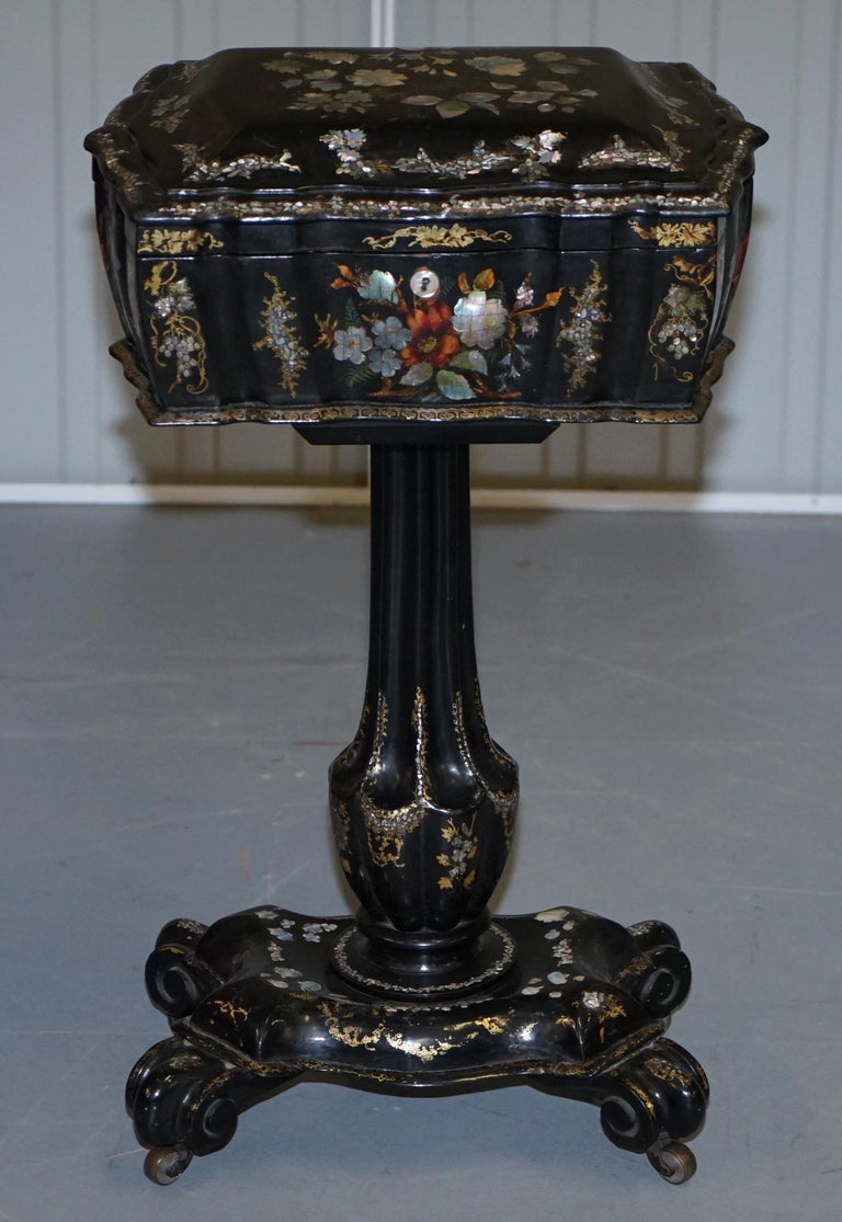 Sublime Victorian Mother of Papier Mâché Hand Painted Sewing Work Box ...