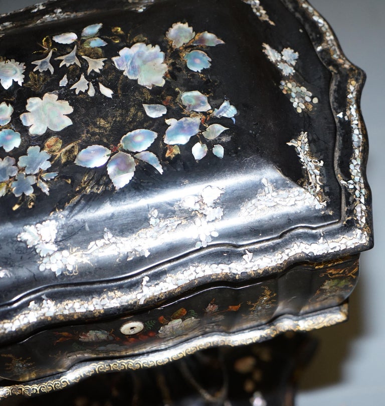 Sublime Victorian Mother of Papier Mâché Hand Painted Sewing Work Box ...