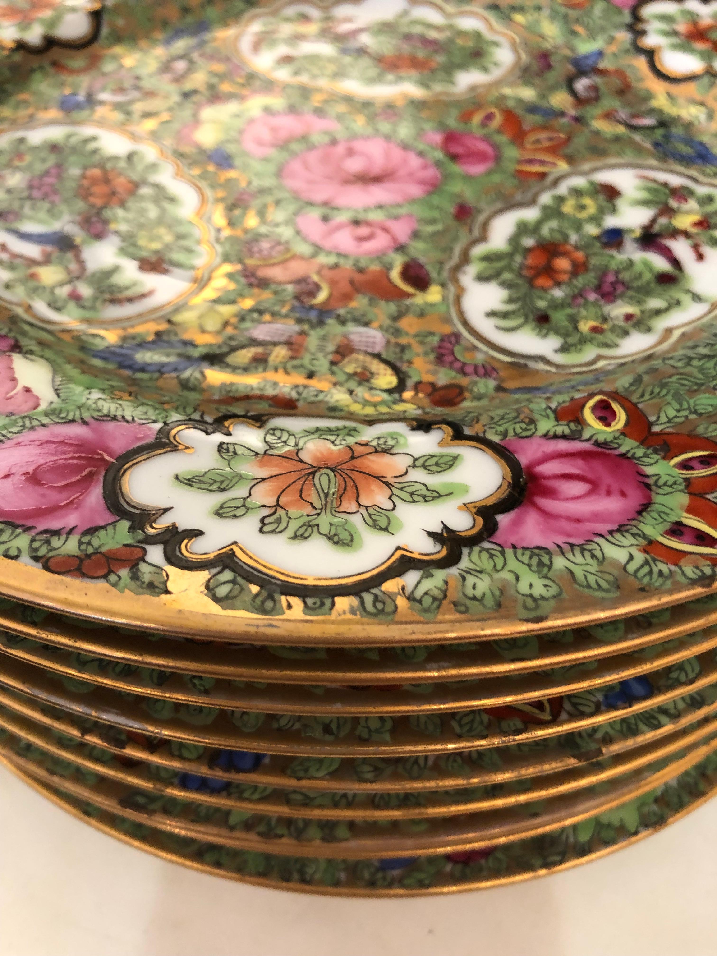 Sublimely Detailed Set of 10 Handpainted Famille Rose Dessert Plates ...