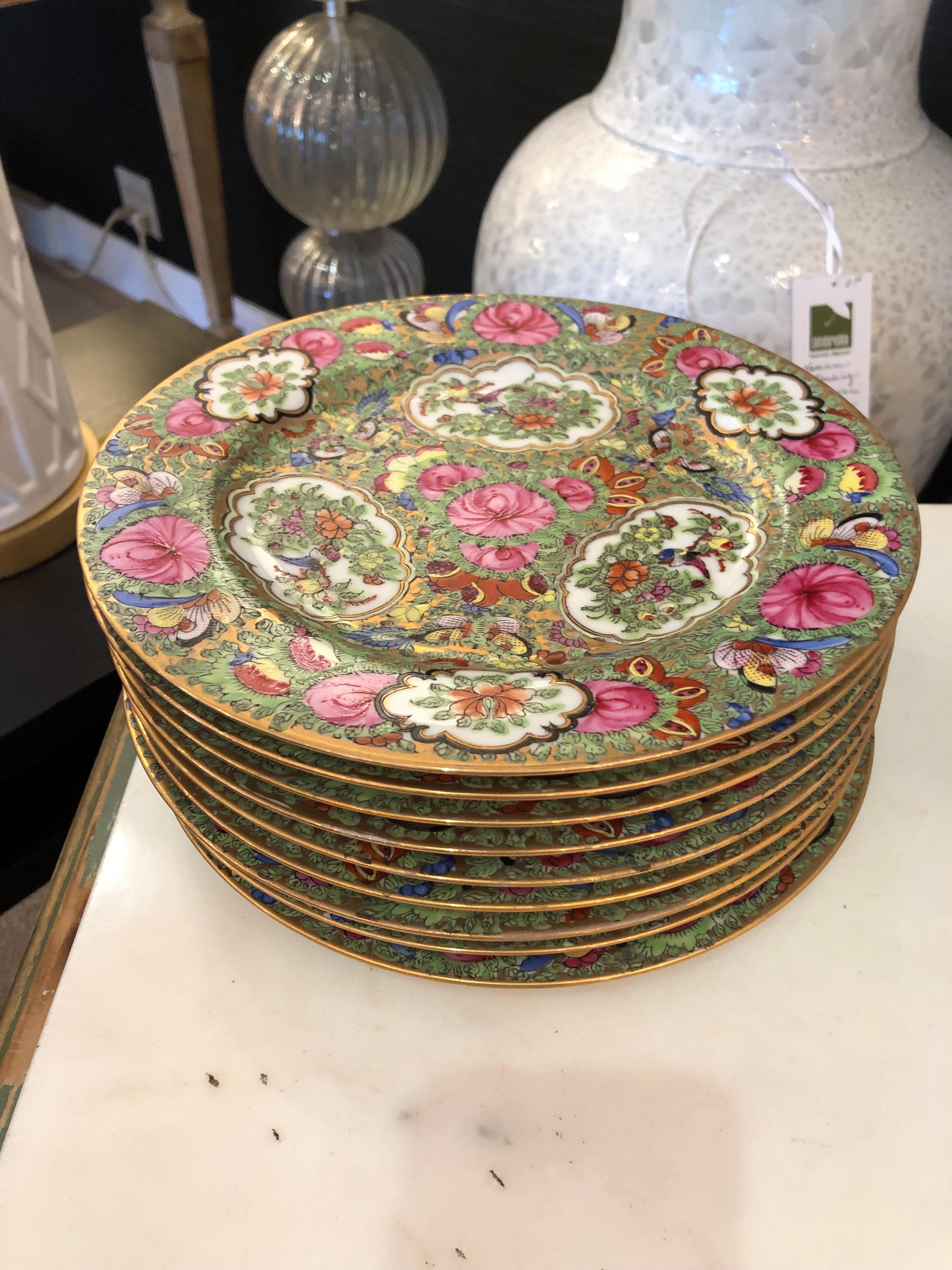 Sublimely Detailed Set of 10 Handpainted Famille Rose Dessert Plates ...