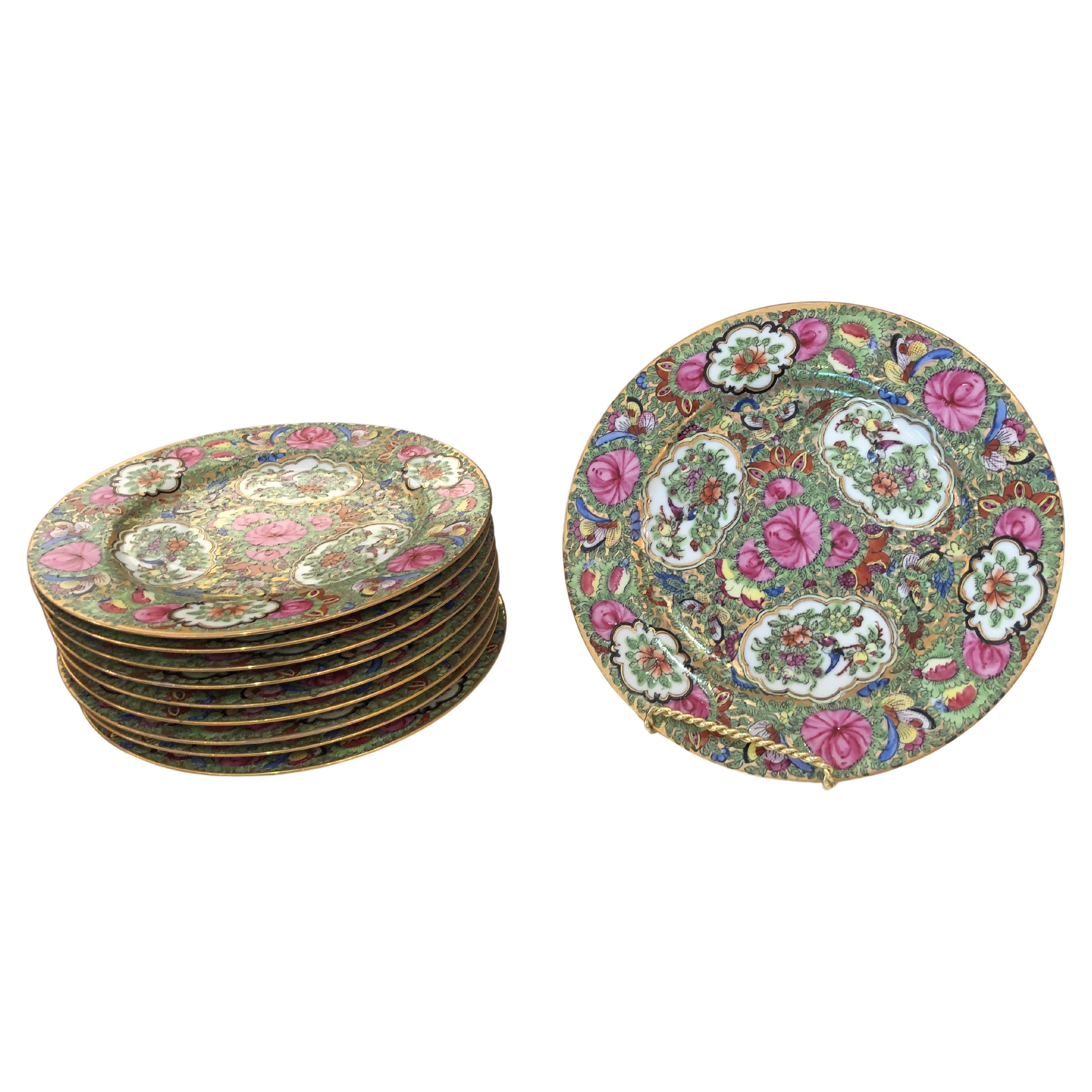 Sublimely Detailed Set of 10 Handpainted Famille Rose Dessert Plates ...