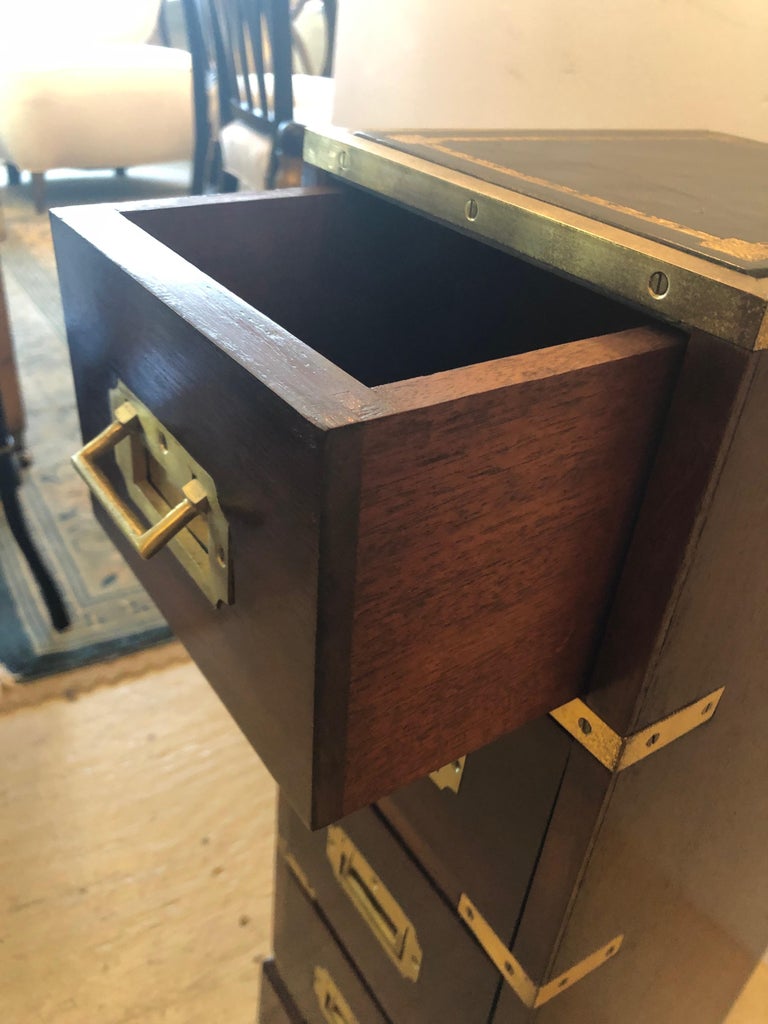 Sublimely Elegant Tall Narrow English Campaign Chest or Side End Table ...