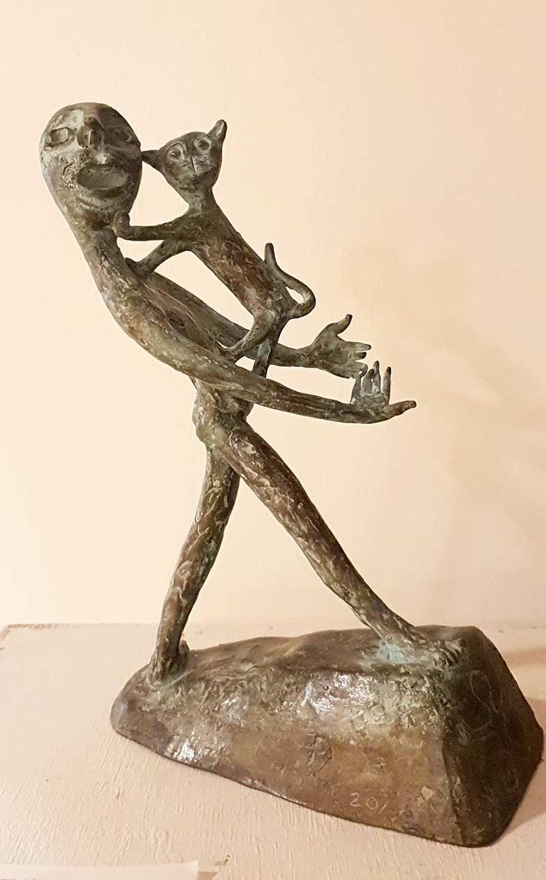 Subrata Biswas - Amigo, Man with a Cat, Indian Folk Style,Green ...