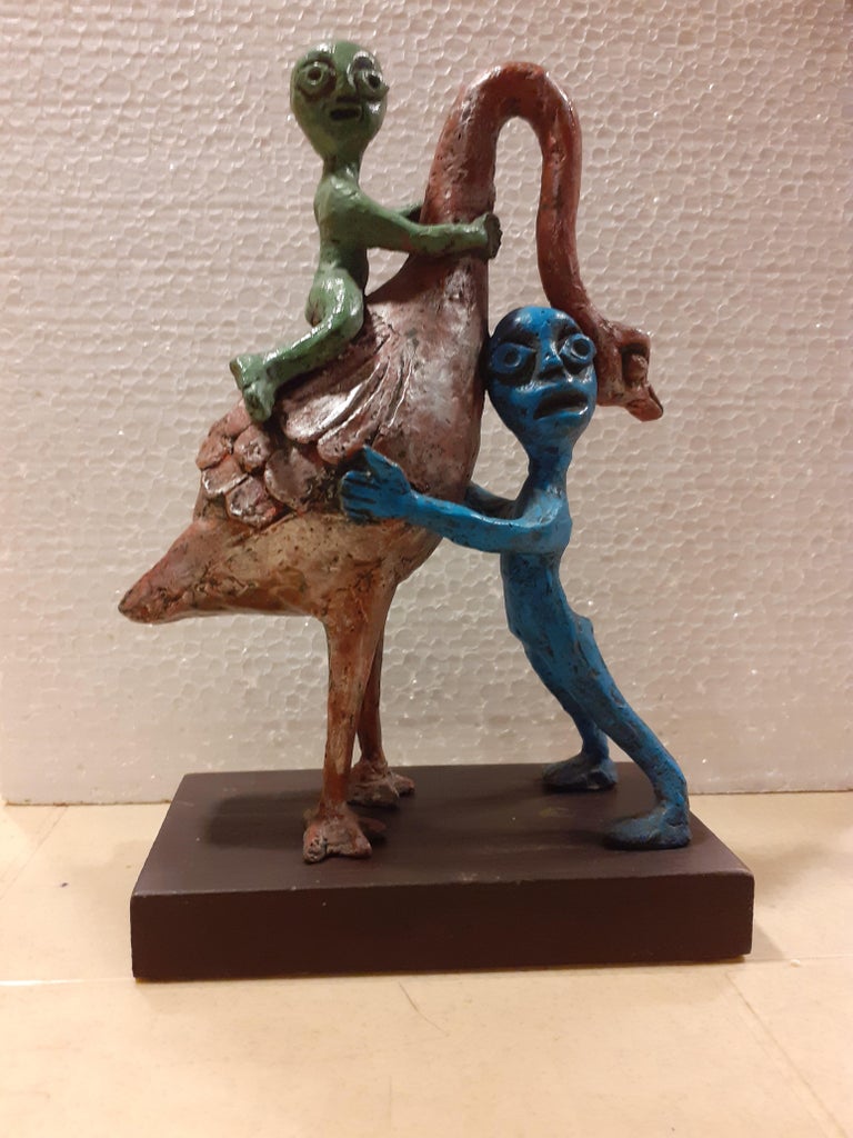 Subrata Biswas - Childhood play , Bronze Sculpture, Green Blue Patina ...