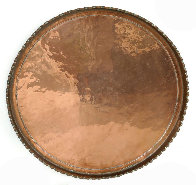 Substantial Copper Tray Table on Wood Stand For Sale at 1stDibs