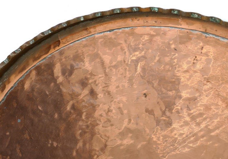 Substantial Copper Tray Table on Wood Stand For Sale at 1stDibs