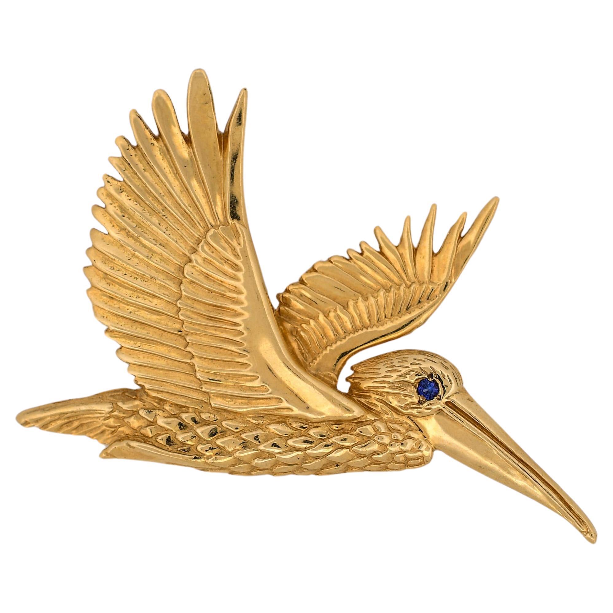 Substantial Custom Pelican Slide Pendant in 14K Gold With Sapphire For ...