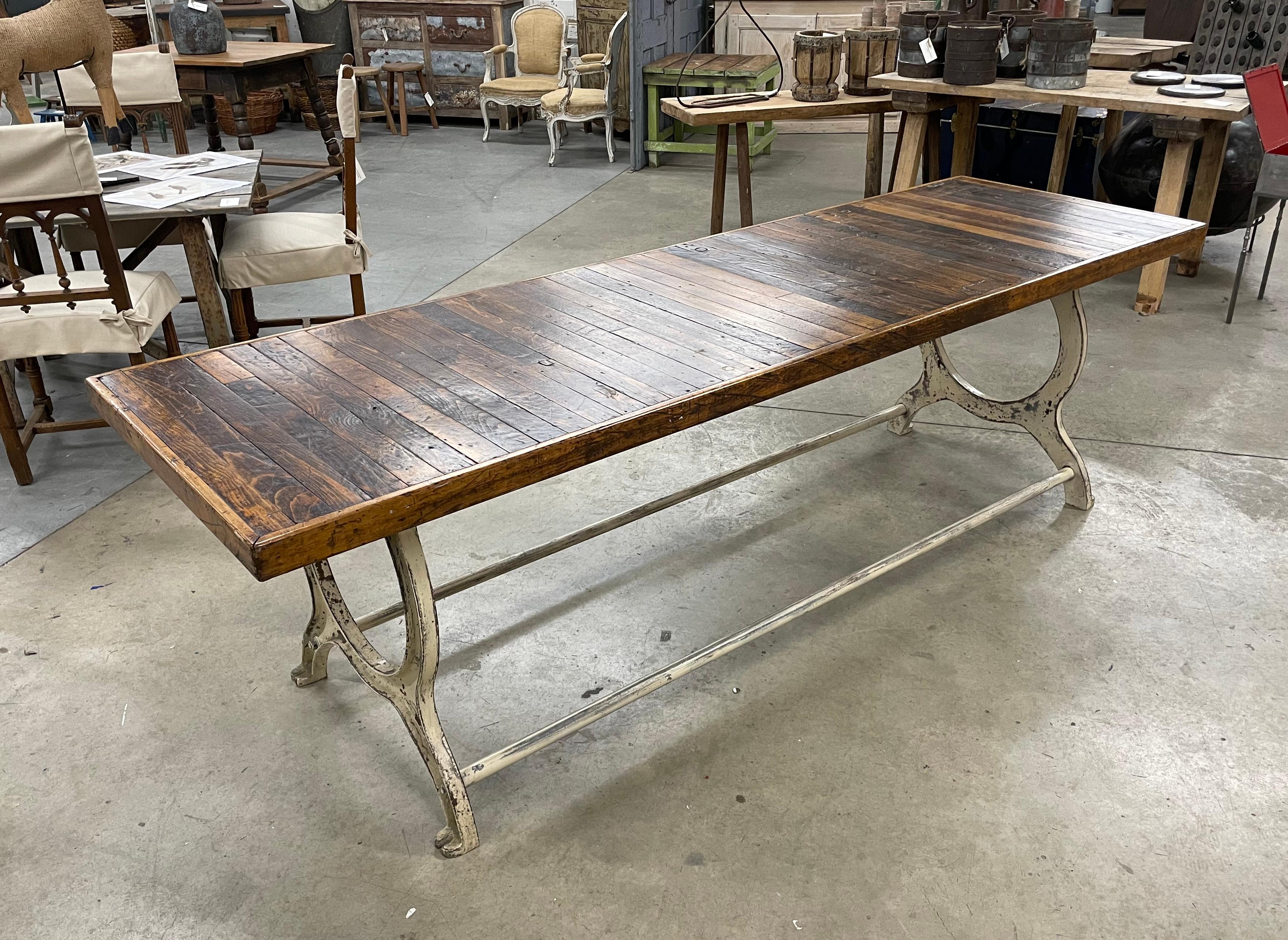 Substantial Dining Table with Cast Iron Base For Sale at 1stDibs