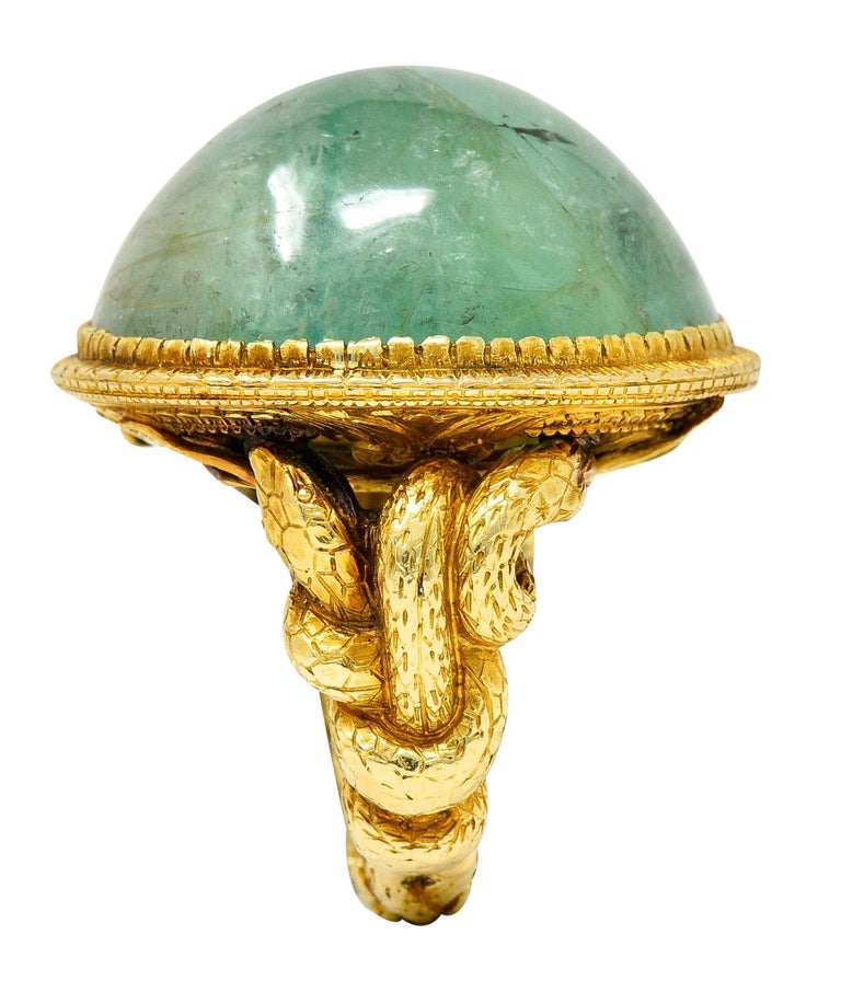 Substantial Emerald 22 Karat Gold Snake Gemstone Ring at 1stDibs