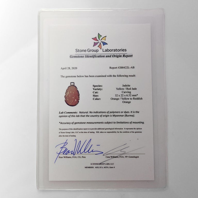 Jade Pendant Carved Peaches Certified Untreated For Sale at 1stDibs ...