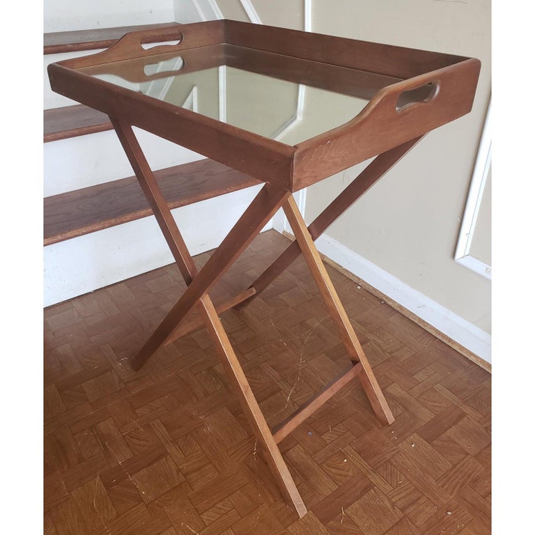 Sudberry House Walnut Mirrored Butler Tray Table with Folding Stand at ...