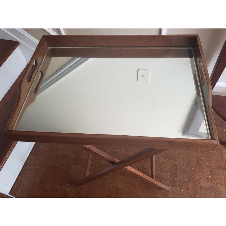 Sudberry House Walnut Mirrored Butler Tray Table with Folding Stand at ...