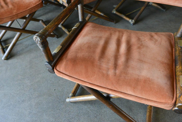 Suede, Brass and Oak Directors Chairs by Lyda Levi for McGuire, circa ...