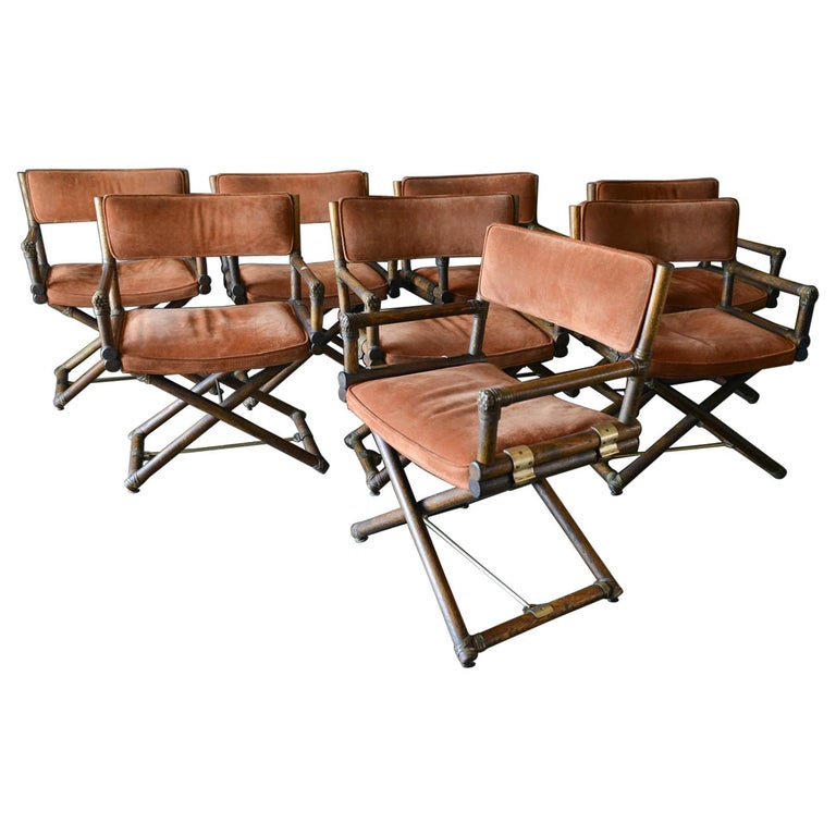 Suede, Brass and Oak Directors Chairs by Lyda Levi for McGuire, circa ...