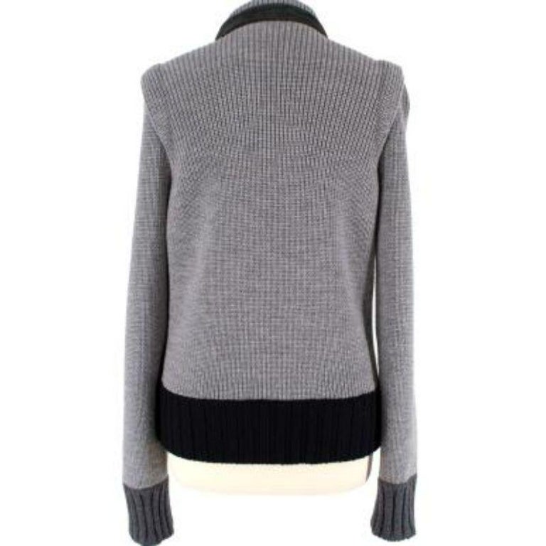 Suede Panelled Grey Ribbed Knit Jacket For Sale at 1stDibs