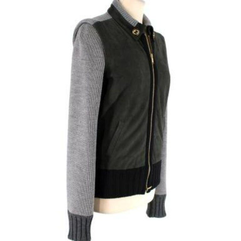 Suede Panelled Grey Ribbed Knit Jacket For Sale at 1stDibs