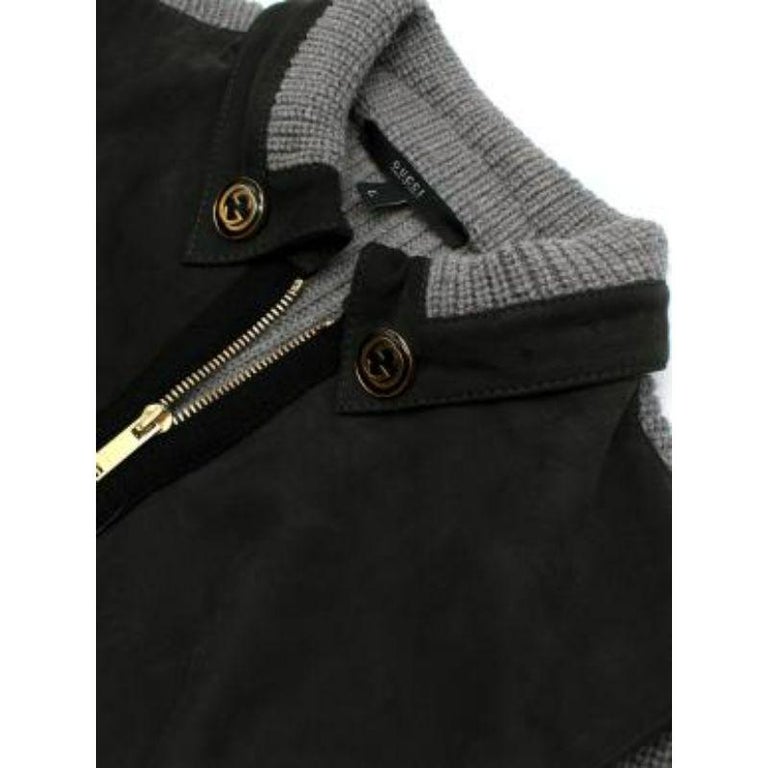 Suede Panelled Grey Ribbed Knit Jacket For Sale at 1stDibs