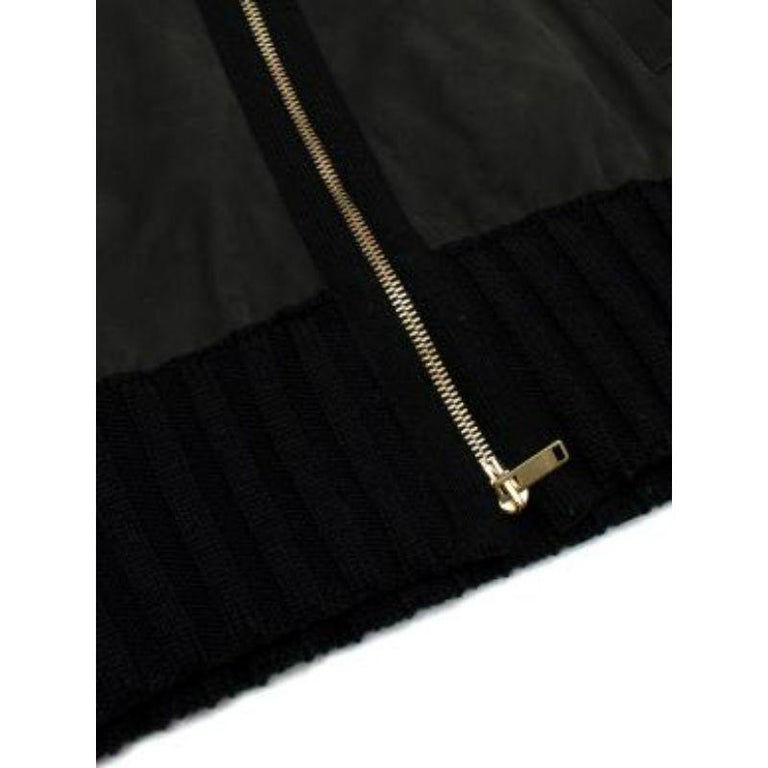 Suede Panelled Grey Ribbed Knit Jacket For Sale at 1stDibs