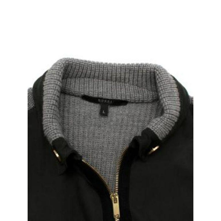 Suede Panelled Grey Ribbed Knit Jacket For Sale at 1stDibs