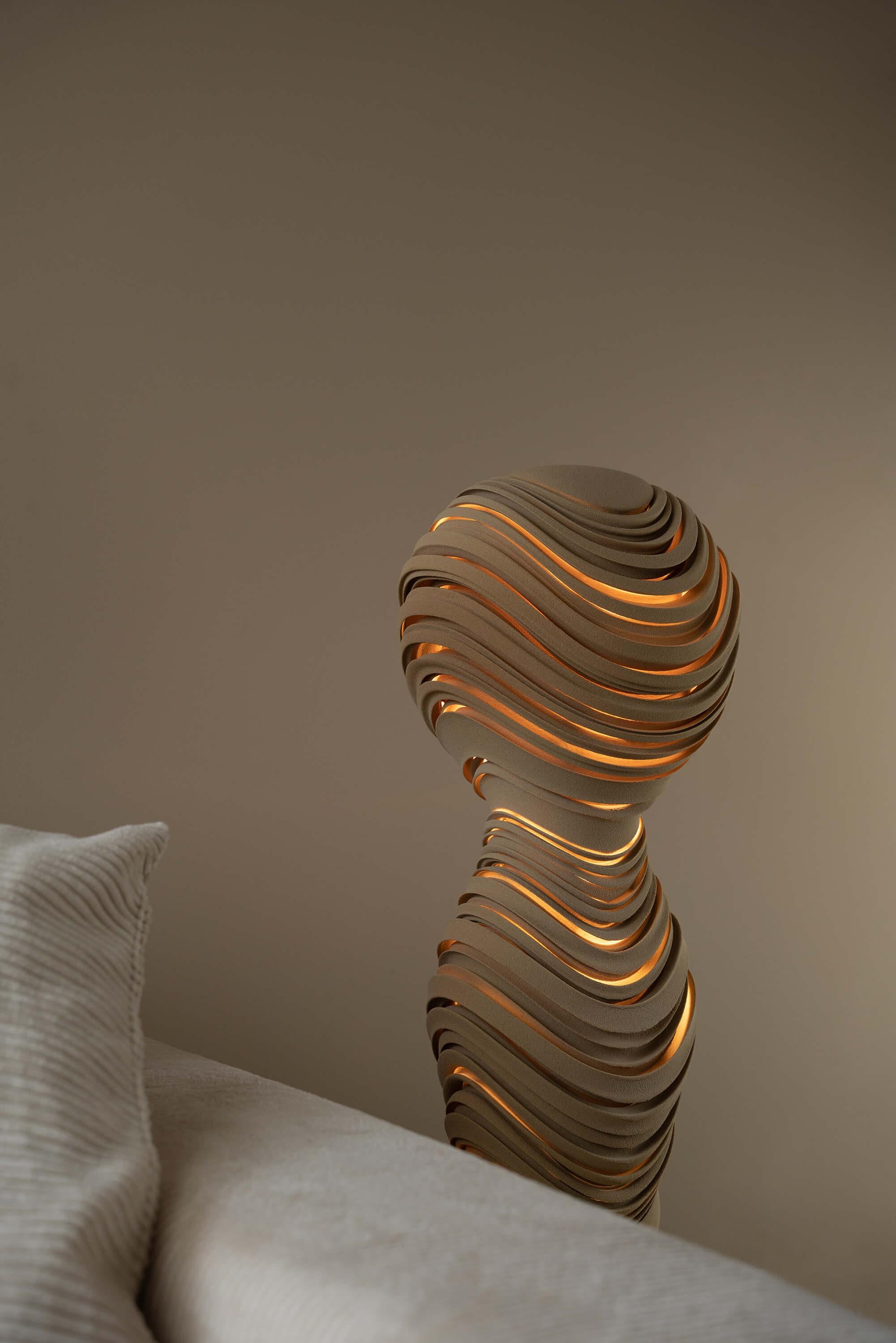 Suede Table Lamp, 3D-Printed Sand, Sculptural Organic, Unique Ambient ...