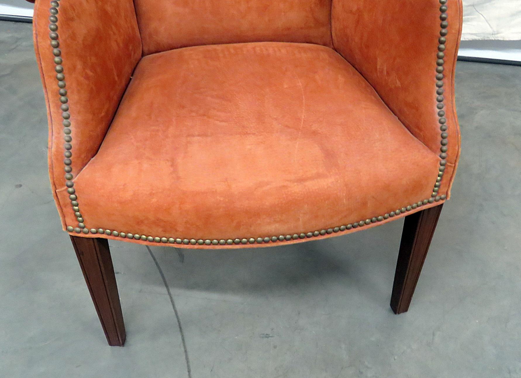 Handsome Genuine Suede Sheraton Style Fireside Wingback Chair at ...