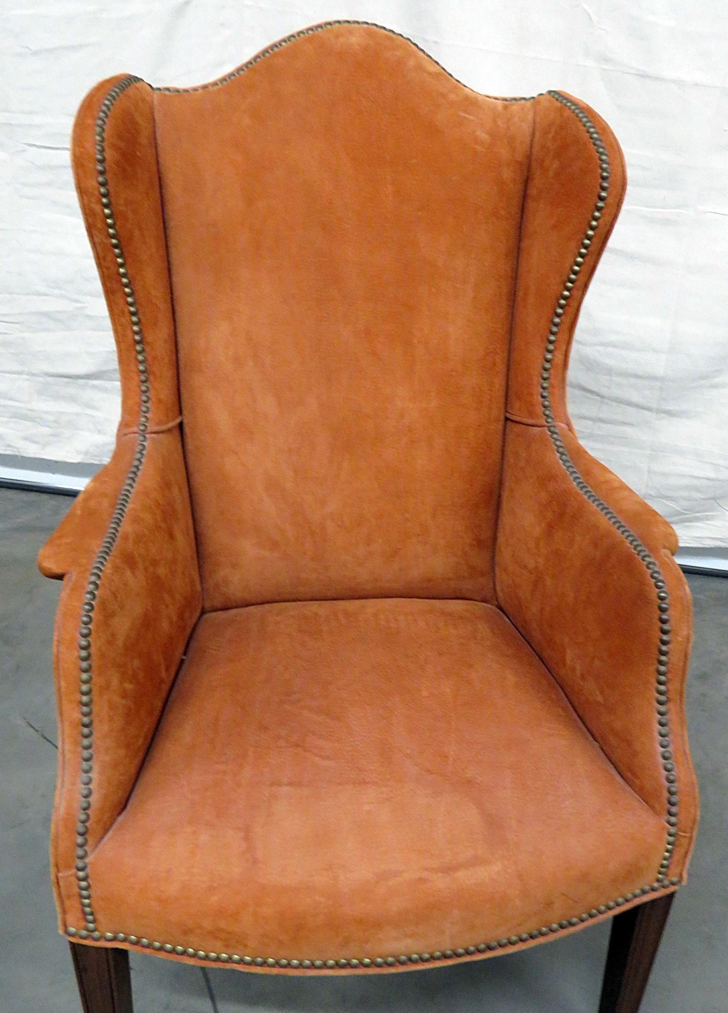 Handsome Genuine Suede Sheraton Style Fireside Wingback Chair at ...