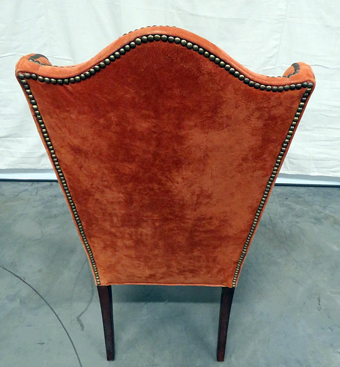 Handsome Genuine Suede Sheraton Style Fireside Wingback Chair at ...