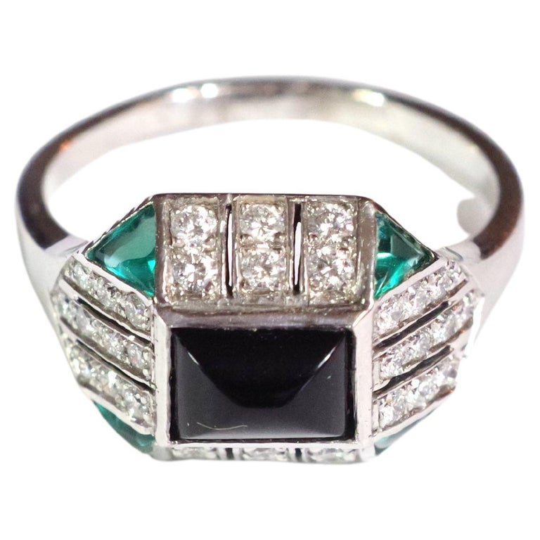 Sugar Loaf Onyx Ring in 18 Karat White Gold, Pre-Owned Wedding Ring For ...