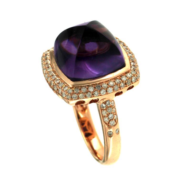 Sugarloaf Amethyst Diamond Gold Ring at 1stDibs