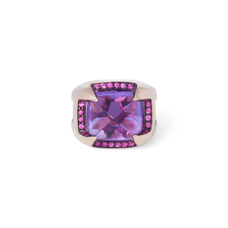 Sugarloaf Amethyst and Pink Sapphire Cocktail Ring For Sale at 1stDibs