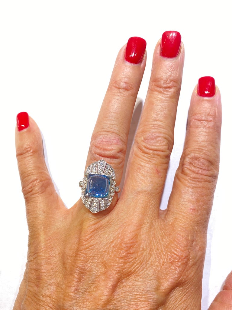 Sugarloaf Cabochon and Diamond Shield Ring Pink Gold For Sale at 1stDibs