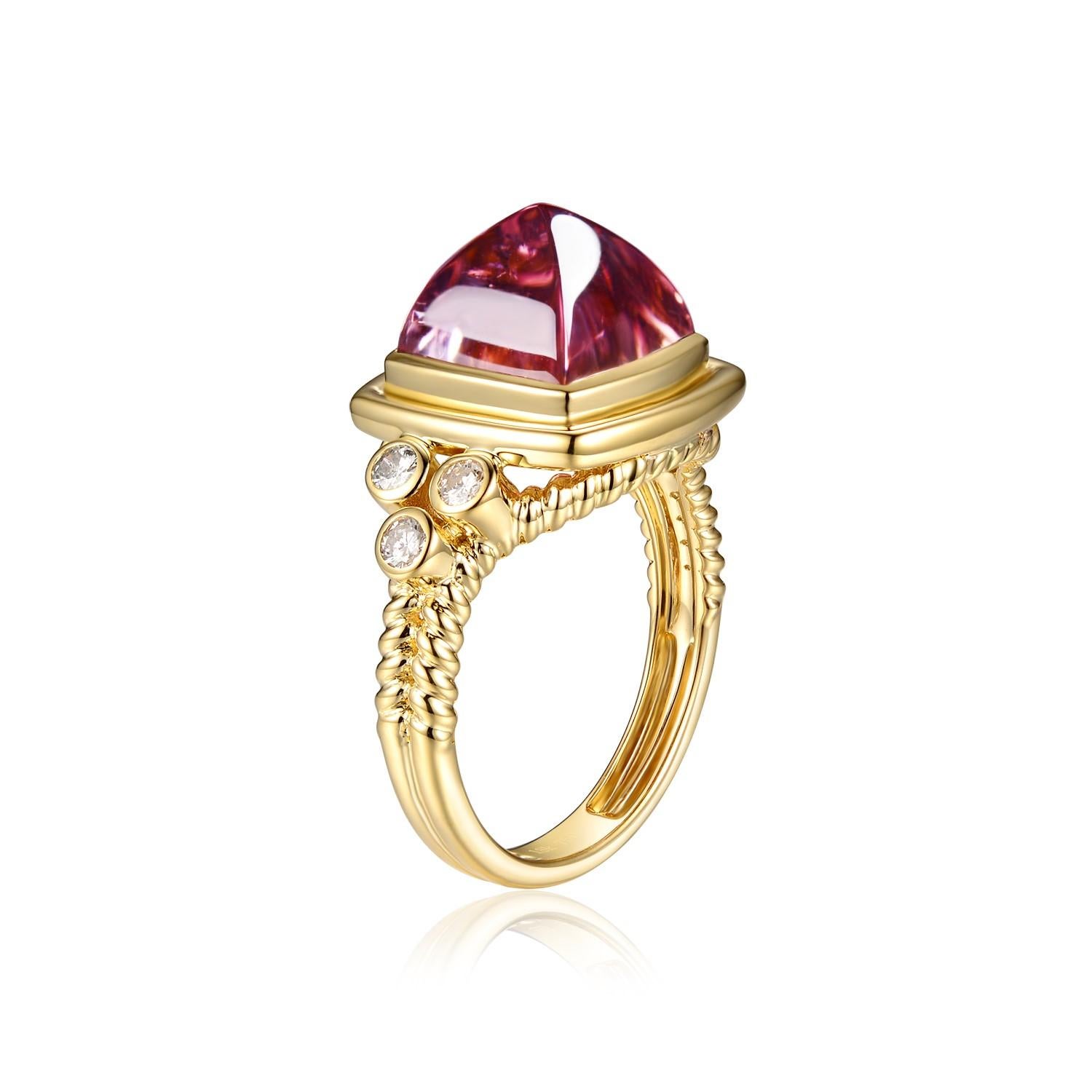 Sugarloaf Cabochon Pink Tourmaline Diamond Cocktail Ring in 18 Karat ...