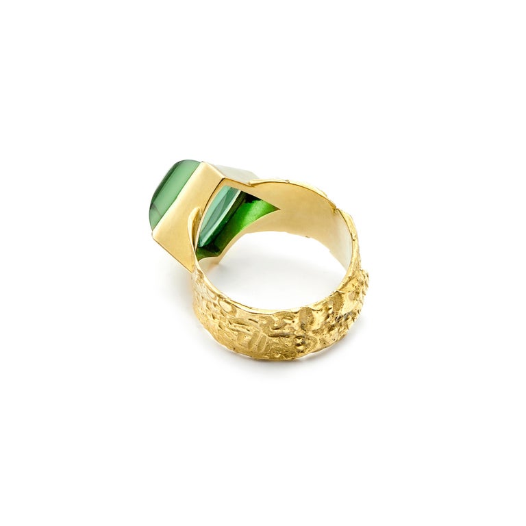 Sugarloaf Cut Green Tourmaline Set in 18 Karat Gold Seascape Wrap Band ...