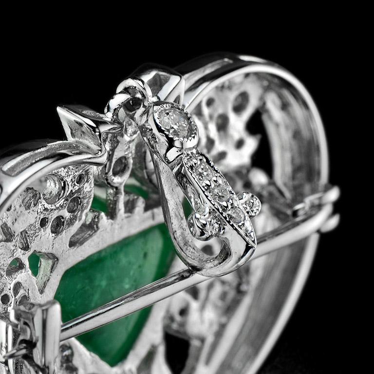 Sugarloaf Natural Colombian Emerald 4.57 Carat Diamond Pendant Brooch ...