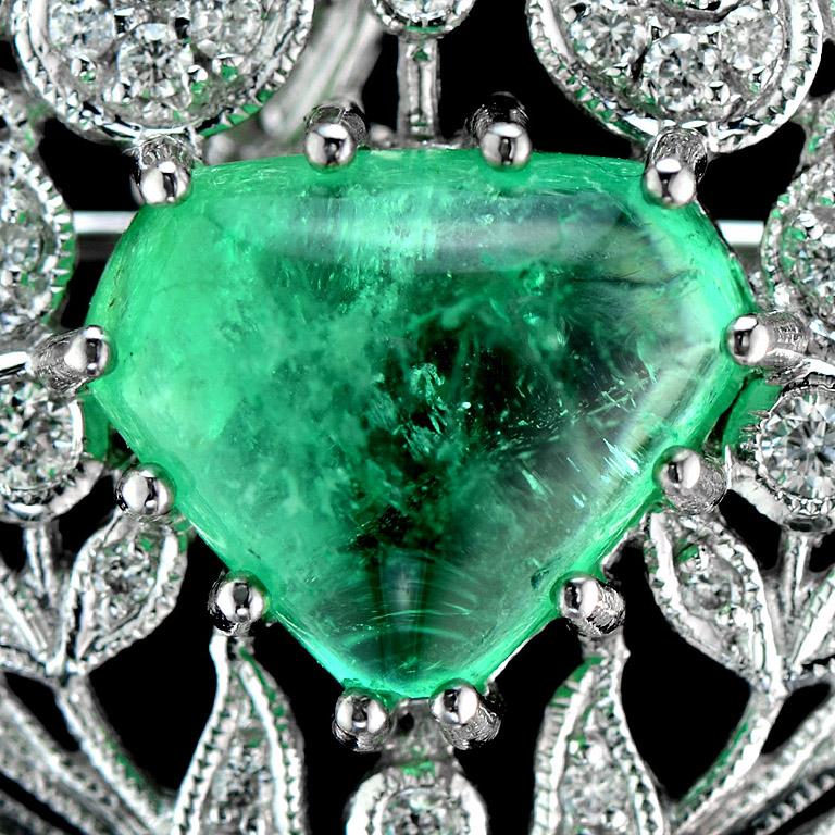 Sugarloaf Natural Colombian Emerald 4.57 Carat Diamond Pendant Brooch ...
