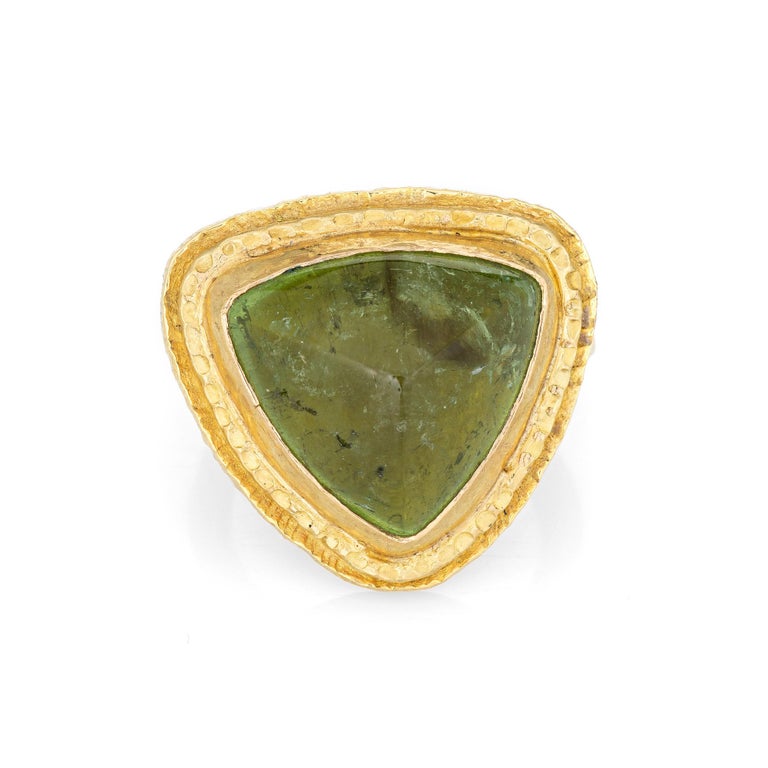 Sugarloaf Peridot Ring Vintage 18k Yellow Gold Triangle Cocktail Sz 6.5 ...