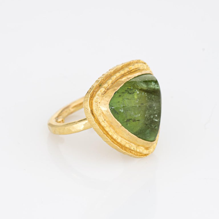 Sugarloaf Peridot Ring Vintage 18k Yellow Gold Triangle Cocktail Sz 6.5 ...