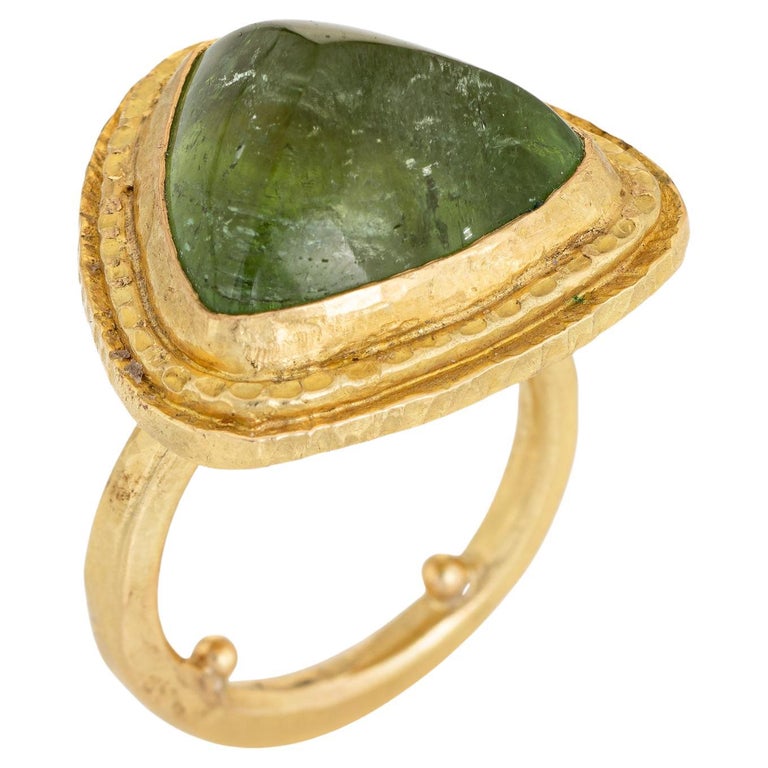 Sugarloaf Peridot Ring Vintage 18k Yellow Gold Triangle Cocktail Sz 6.5 ...
