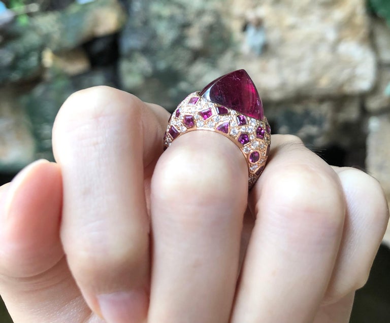 Sugarloaf Rubellite, Ruby with Diamond Ring Set in 18 Karat Pink Gold ...