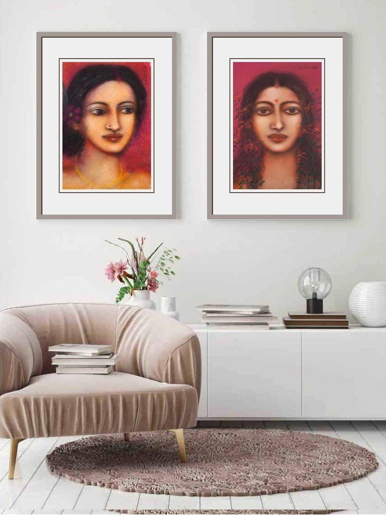 Suhas Roy - Radha, Figurative, Mixed Media on Paper by Modern Artist ...