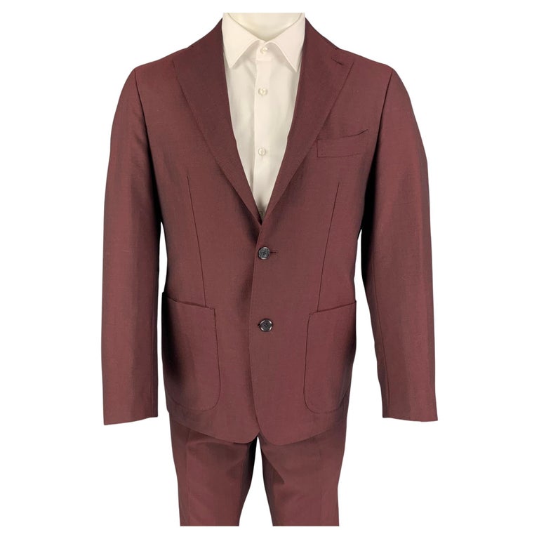 SUIT SUPPLY Size 36 Burgundy Wool Mohair Notch Lapel Suit For Sale at ...