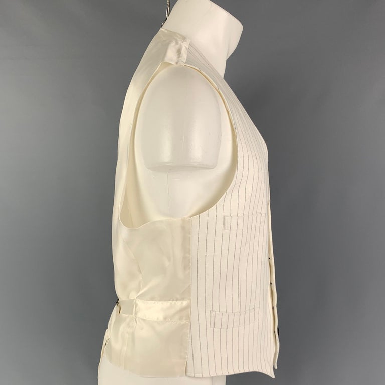 SUIT SUPPLY Size 40 White Brown Stripe Linen Cotton Vest For Sale at ...