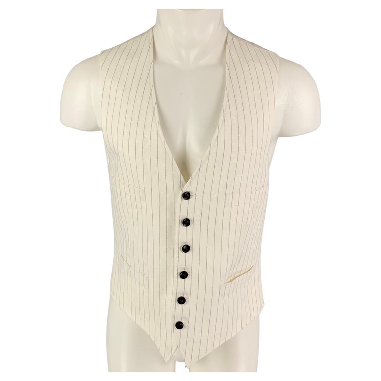 SUIT SUPPLY Size 40 White Brown Stripe Linen Cotton Vest For Sale at ...