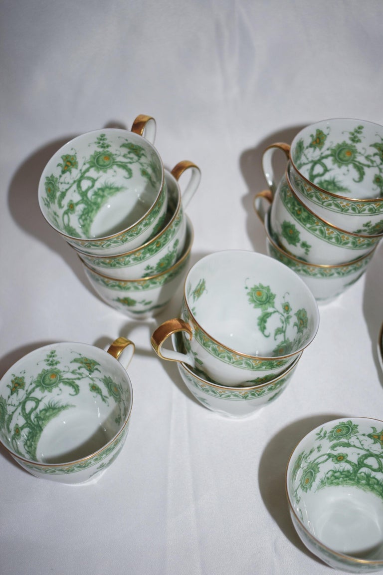Suite of 10 Havilland Limoges Porcelain Cashmere Green Cup and Saucer ...