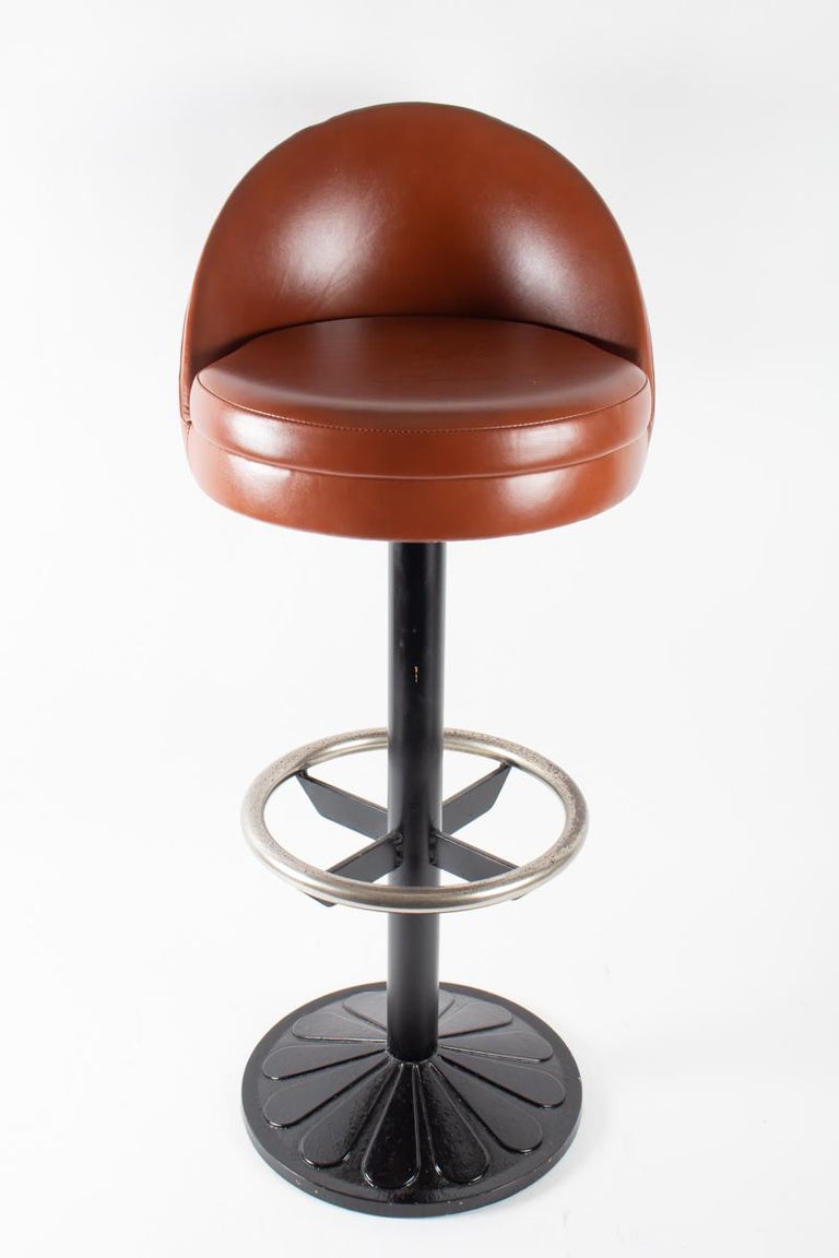 Suite of 3-Bar Stools in Steel and Leather, 1920, Cast Iron and Steel ...