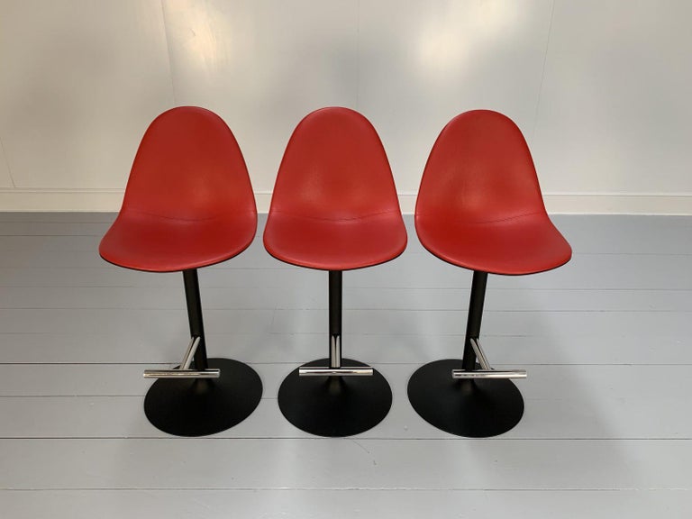 Suite of 3 Cassina “248 Passion” Bar Stools in Red Leather For Sale at ...