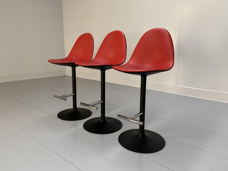 Suite of 3 Cassina “248 Passion” Bar Stools in Red Leather For Sale at ...